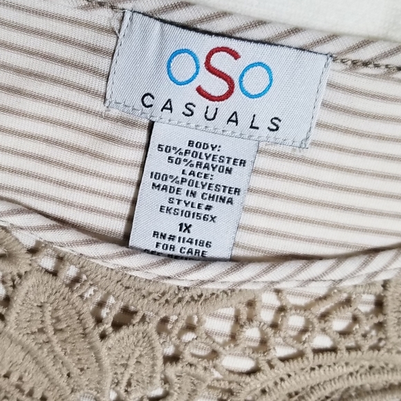 Oso Casuals | Tops | Oso Casuals Beige Striped Lace Embellished Short ...
